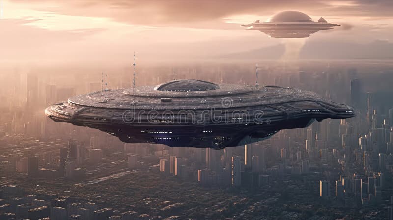 Giant Alien Ship Over City. Generative AI Stock Illustration ...
