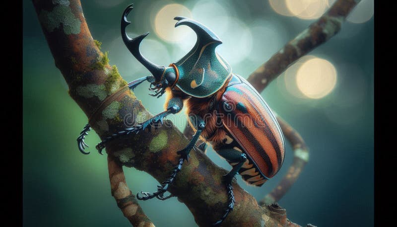 Giant Amazon Beetle on Tree Twig Stock Illustration - Illustration of ...