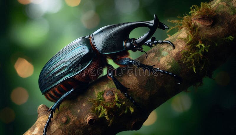 Giant Amazon Beetle on Tree Twig Stock Illustration - Illustration of ...