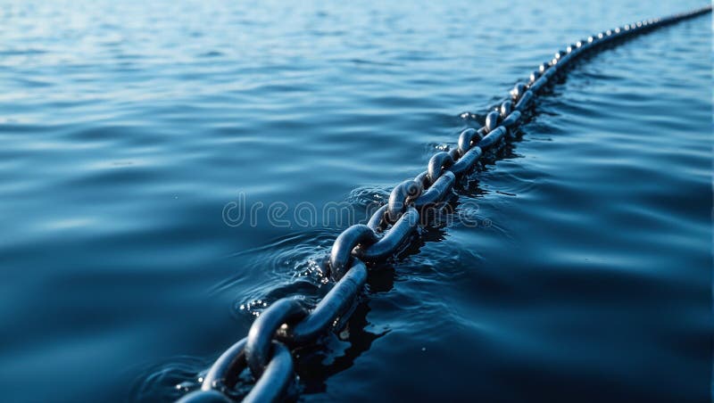 Giant Anchor Chain Sinking into Deep Blue Ocean Stock Illustration ...
