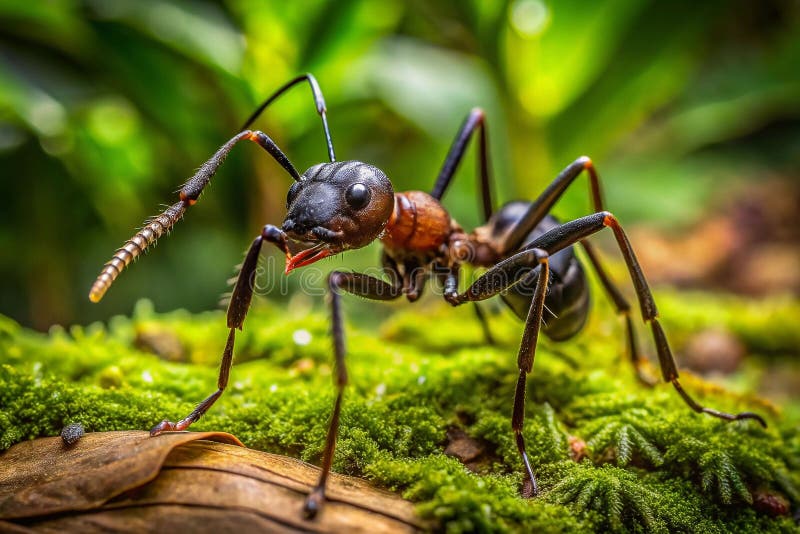 Giant Ant on Moss-Covered Log in Rainforest Stock Illustration ...