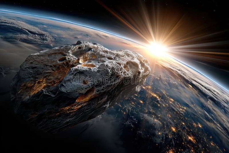 Giant Asteroid Approaches Earth Captured from Satellite in Dark Space Stock Photo - Image of ...