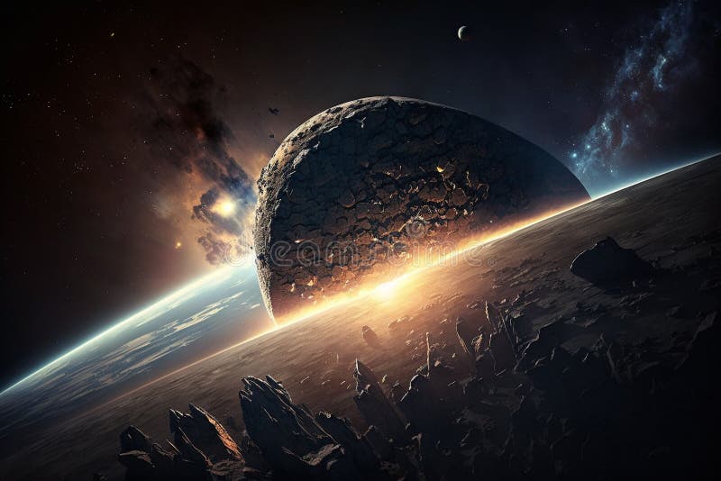 The Cosmic Cataclysm. Giant Asteroid Colliding with a Planet or Earth ...