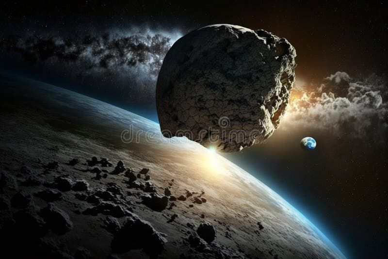Giant Asteroid Danger Illustration. Asteroid in the Space Approaching ...