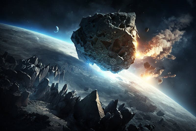 Giant Asteroid Danger Illustration. Asteroid in the Space Approaching ...