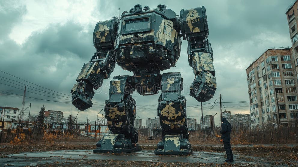 Giant Battle Mech in Post-apocalyptic Urban Setting Stock Image - Image ...