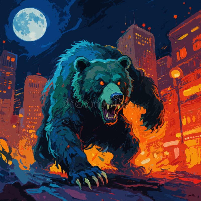 Giant Bear Urban Attack Background Design Template Stock Vector ...