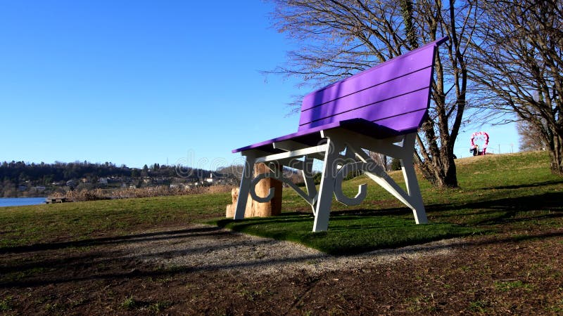 Giant bench with lake view stock footage. Video of nature - 307684752