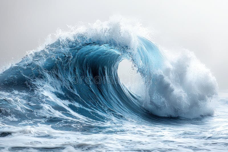 Giant Blue Ocean Wave Crashing with Splashes of White Foam in Dynamic ...