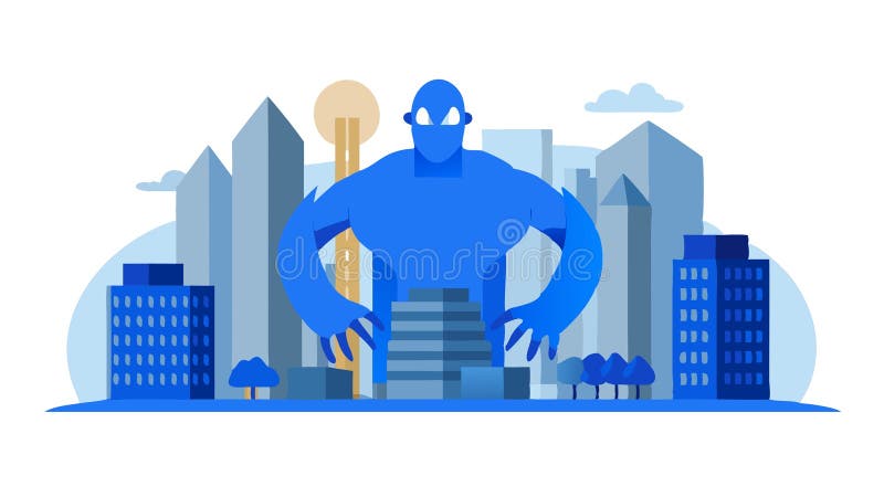 Giant Blue Robot in City, Symbolizing Technology, Power, and Urban Development, Vector Design ...