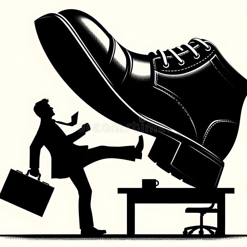 A Giant Boot Stepping on a Man Stock Illustration - Illustration of ...