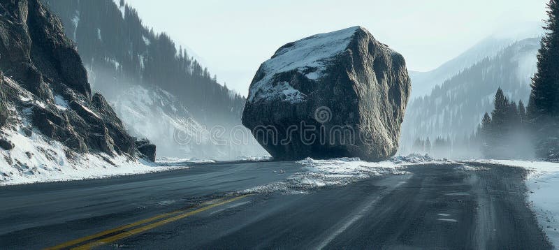 Giant Boulder Blocking a Misty Mountain Road a Symbol of Nature 39 S ...