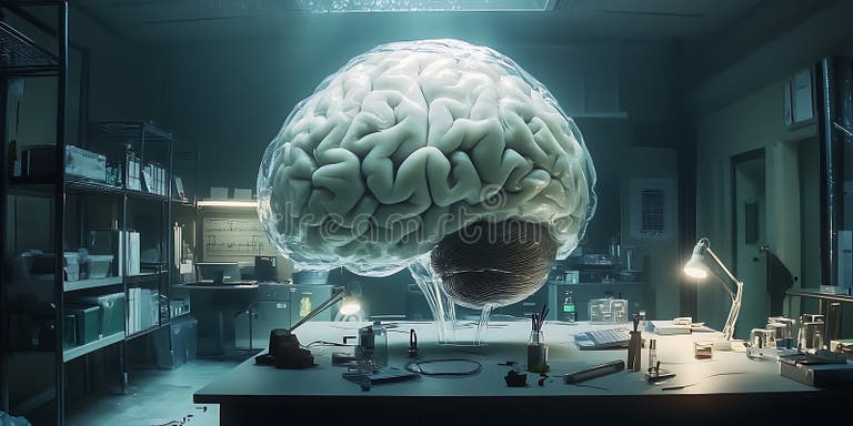 Giant Brain in Lab Science Fiction AI Neuroscience Image Background ...