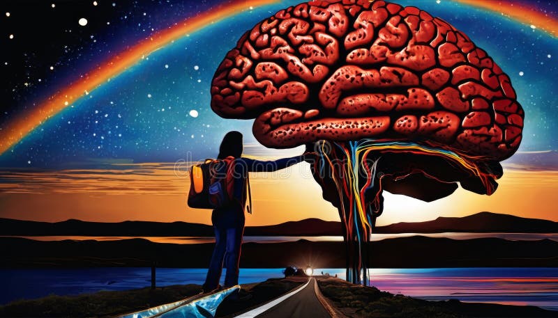Giant Brain Tree Overlooking Road Under Rainbow Stock Photo - Image of ...