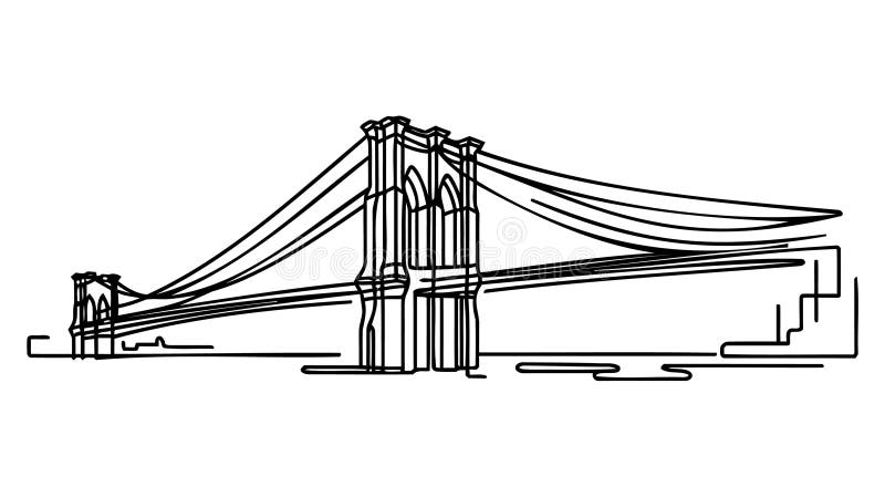 Giant Bridge Over River. Continuous One Line Drawing Design Stock ...