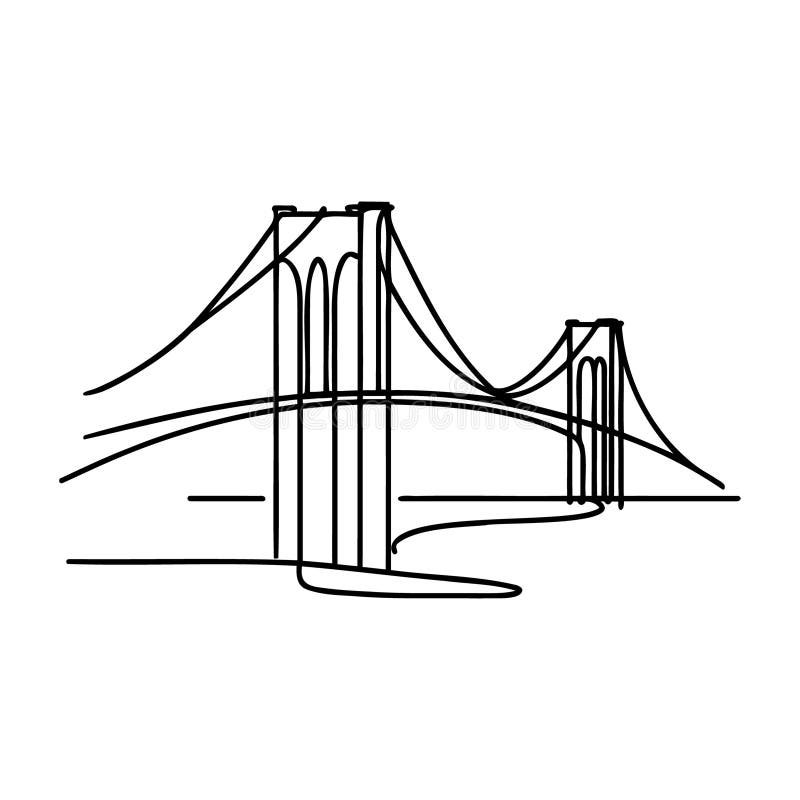 Giant Bridge Over River. Continuous One Line Drawing Design. Simple ...