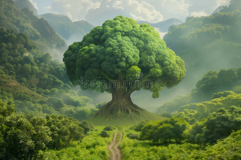 A Giant Broccoli Tree in the Middle of an Enchanted Forest. Stock ...