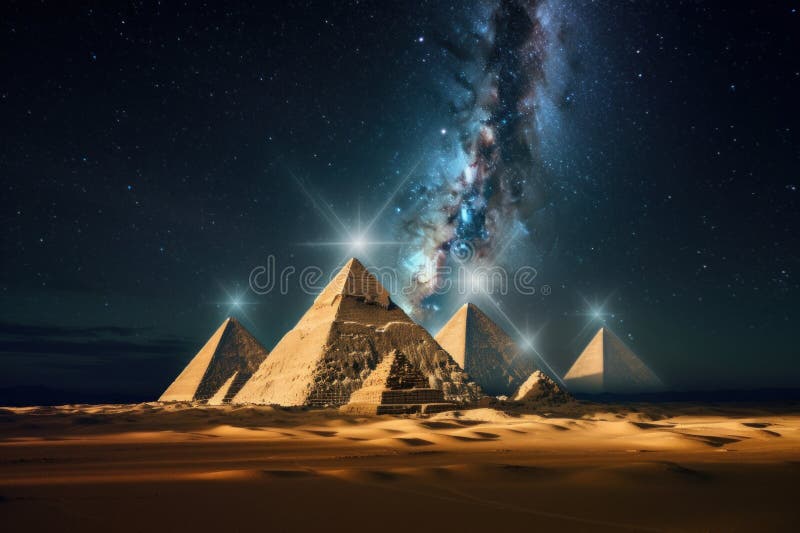 Giant Buildings in the Shape of Pyramids with Space Nebula Stock ...