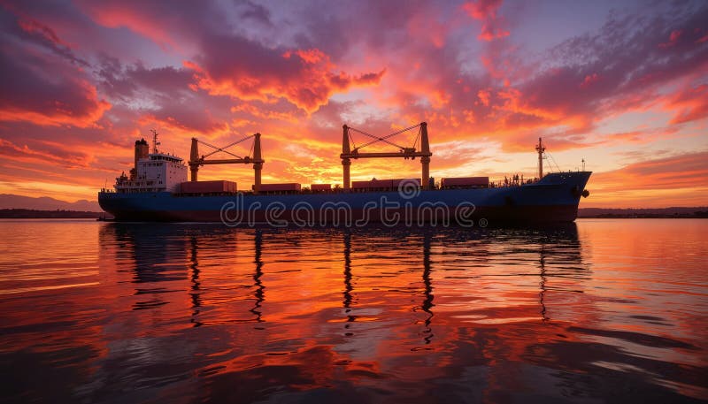 Giant Cargo Ship Anchored at Sunset, Symbol of Global Trade Stock Image ...