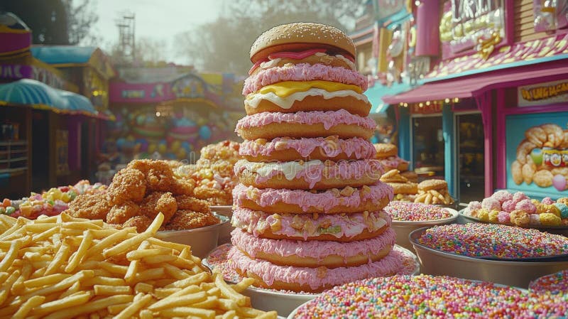 Giant Carnival Food Tower stock photo. Image of delicious - 366025770