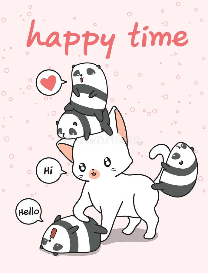 Adorable Cat and Small Panda Characters Stock Vector - Illustration of ...