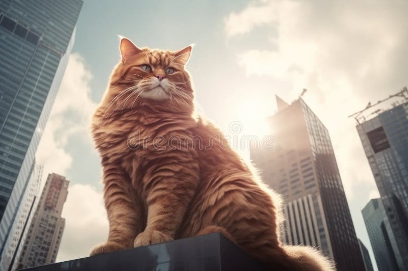 A Giant Cat on the Top of a Large Building in a City. Generative AI ...