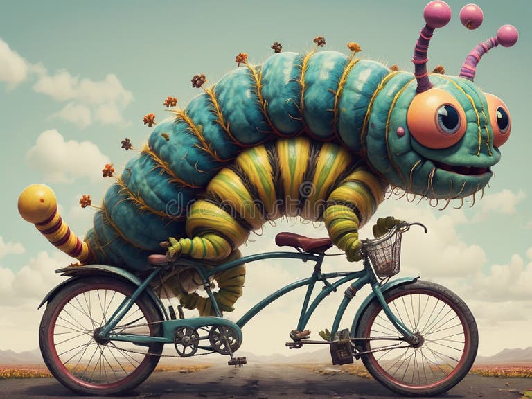 Giant Caterpillar Riding a Bicycle- Generated by Ai Stock Illustration ...