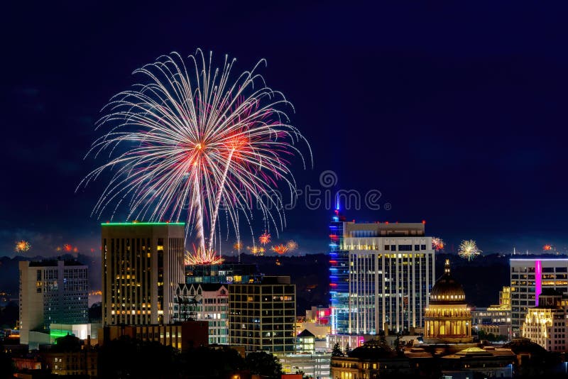 Giant Celebration Fireworks Over the Boise Idaho Skyline Stock Image ...
