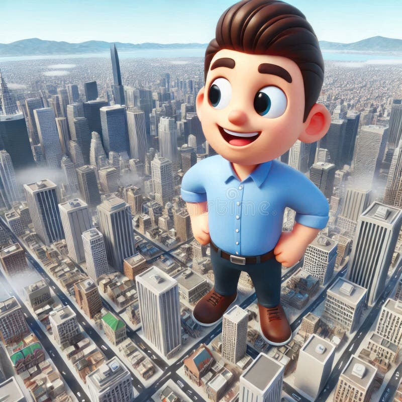 A Giant Character Looks at the Cityscape. Stock Illustration ...
