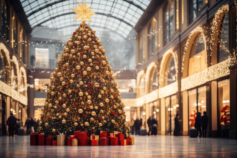 A Giant Christmas Tree in the Middle of a Shopping Mall . Generative AI ...