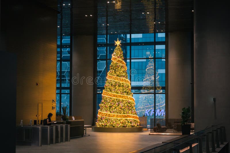 Giant Christmas Tree in Office Lobby Editorial Stock Image - Image of ...