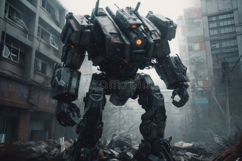 Giant City Destroyed Robot. Generate Ai Stock Illustration ...