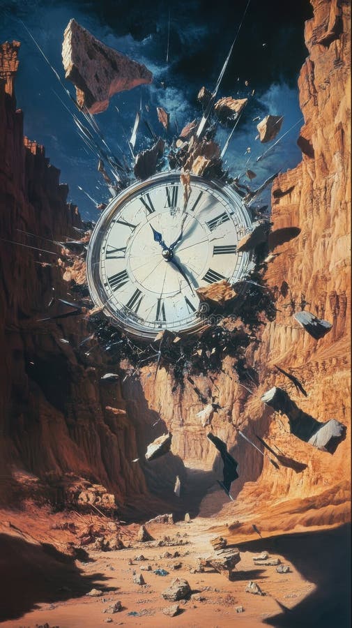 Giant Clock Exploding Amidst Canyon Walls Stock Image - Image of ...
