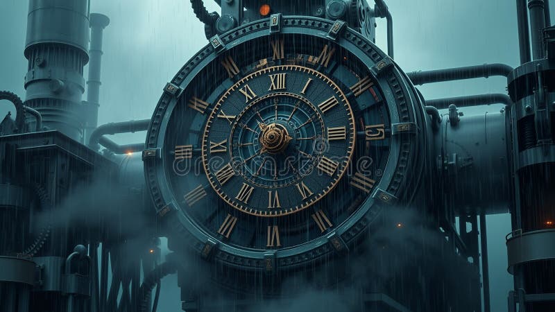 A Giant Clock Face on a Steampunk Contraption Stock Illustration ...