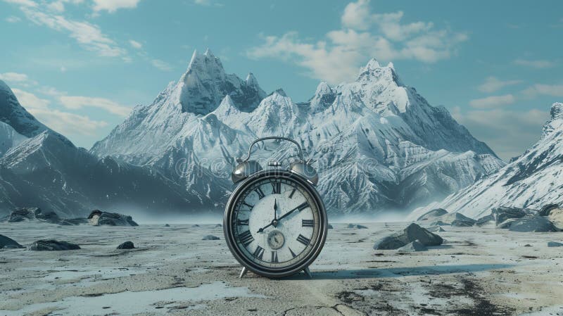 A Giant Clock in Front of the Mountains Time is Running Out Stock ...