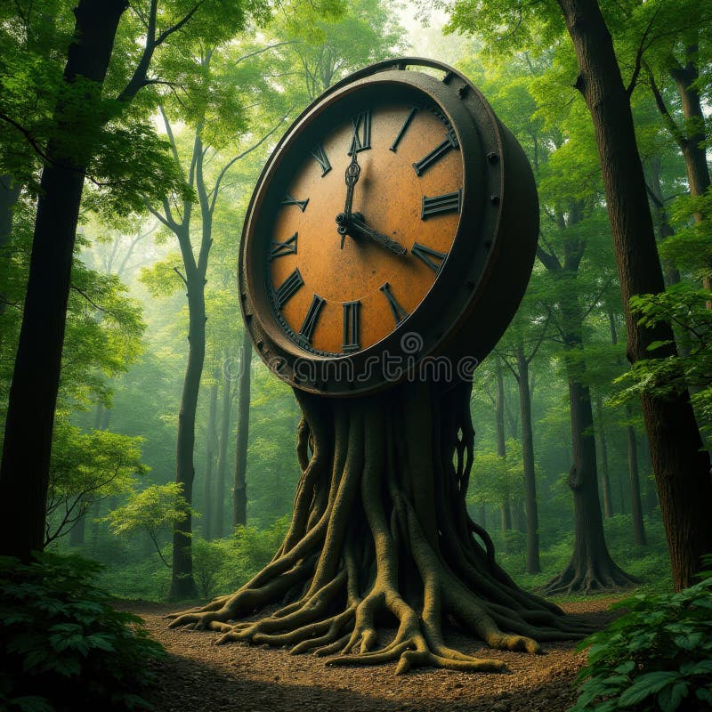 Ancient Tree Clock Generative AI Stock Illustration - Illustration of ...