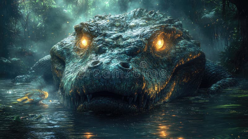 Giant Crocodile in Mystic Forest Stock Illustration - Illustration of ...