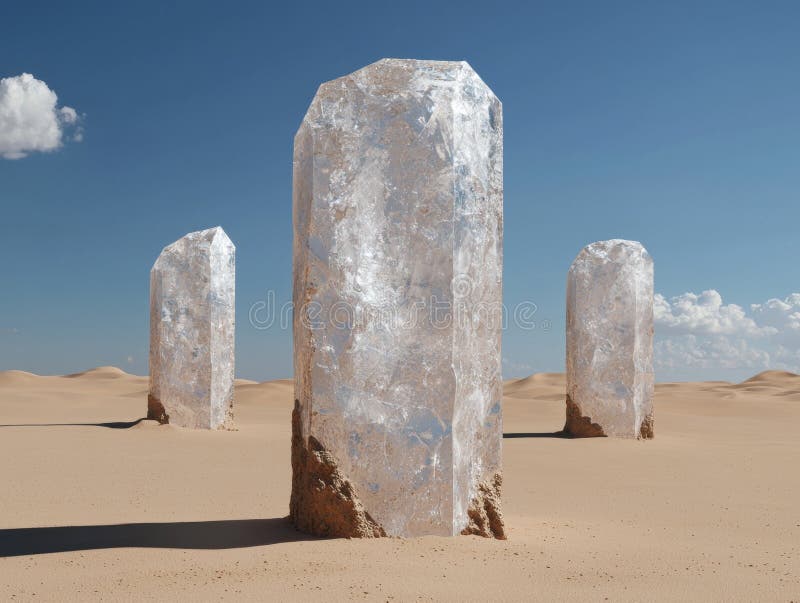 Giant Crystal Structures in a Desert Landscape Stock Illustration ...