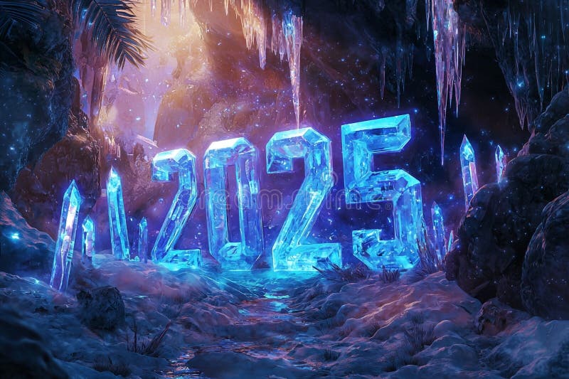 Giant Crystalline Letters Shimmer in a Mystical Cave Stock Illustration ...