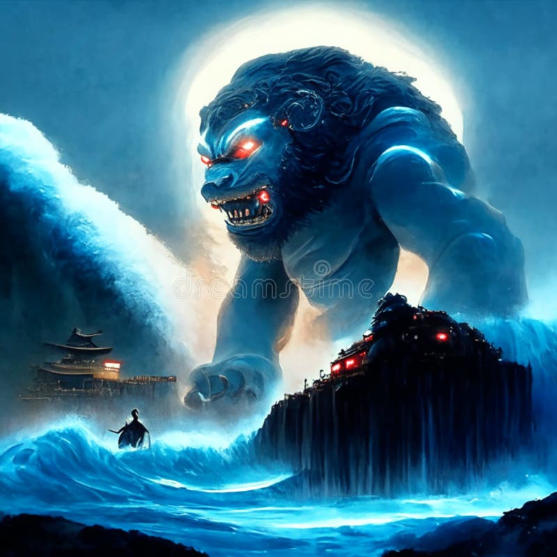 Giant Demon in Front of a Full Moon. 3D Rendering Generative AI Stock ...