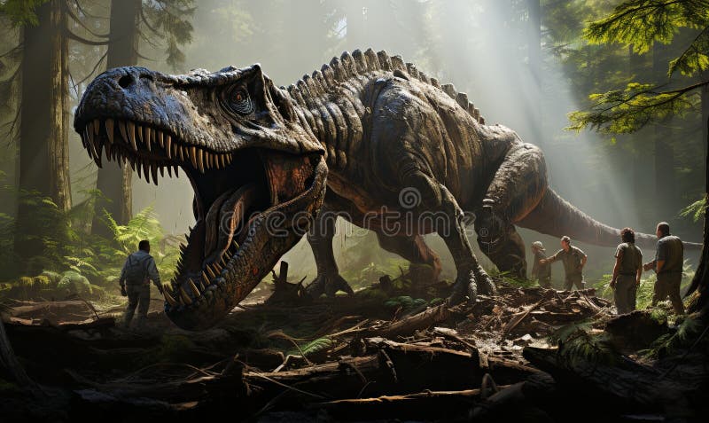 Giant Dinosaur Roaming Dense Forest Stock Illustration - Illustration ...
