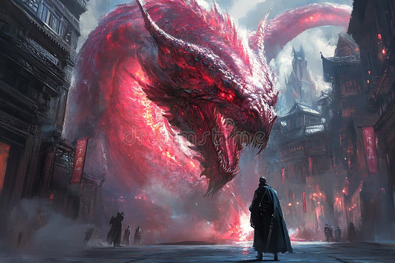 A Giant Dragon Emerging from the Water, Ready To Attack Stock ...