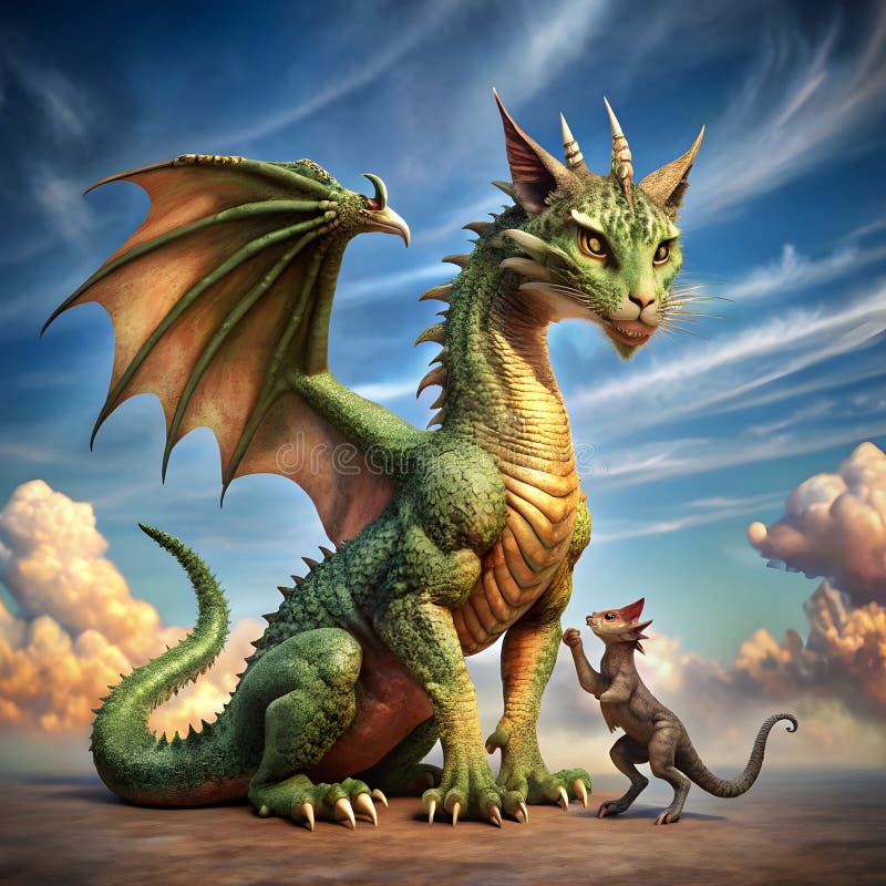 A Giant Dragon Playfully Interacting with a Tiny Toy Stock Illustration ...