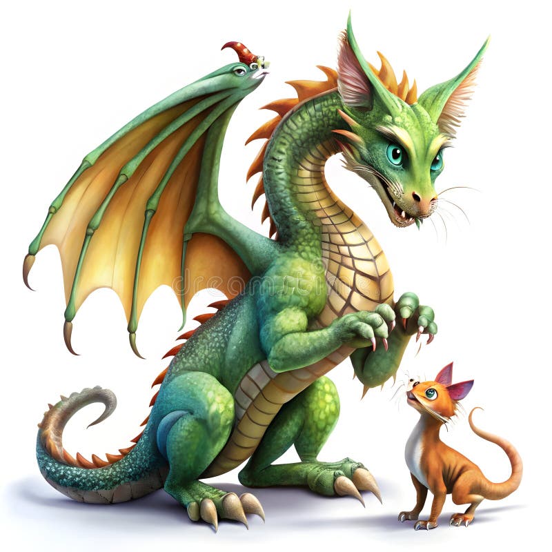 A Giant Dragon Playfully Interacting with a Tiny Toy Stock Illustration ...