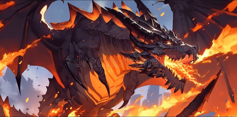 A Giant Dragon is Spewing Fire Stock Illustration - Illustration of ...