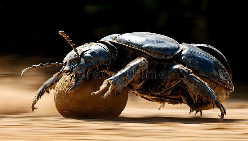 Giant Dung Beetle Rolling Ball in Dirt Stock Illustration ...