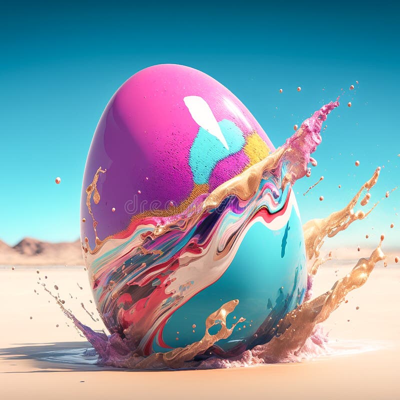 Giant Easter Egg with Splash Effect on the Beach Stock Illustration ...