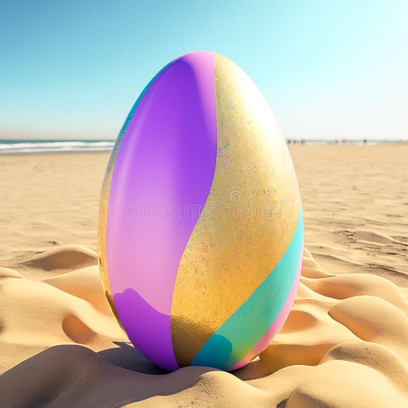 Giant Easter Egg with Splash Effect on the Beach Stock Illustration ...