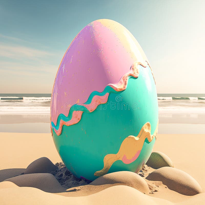 Giant Easter Egg with Splash Effect on the Beach Stock Illustration ...