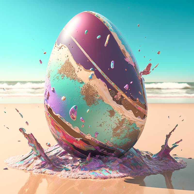 Giant Easter Egg with Splash Effect on the Beach Stock Illustration ...